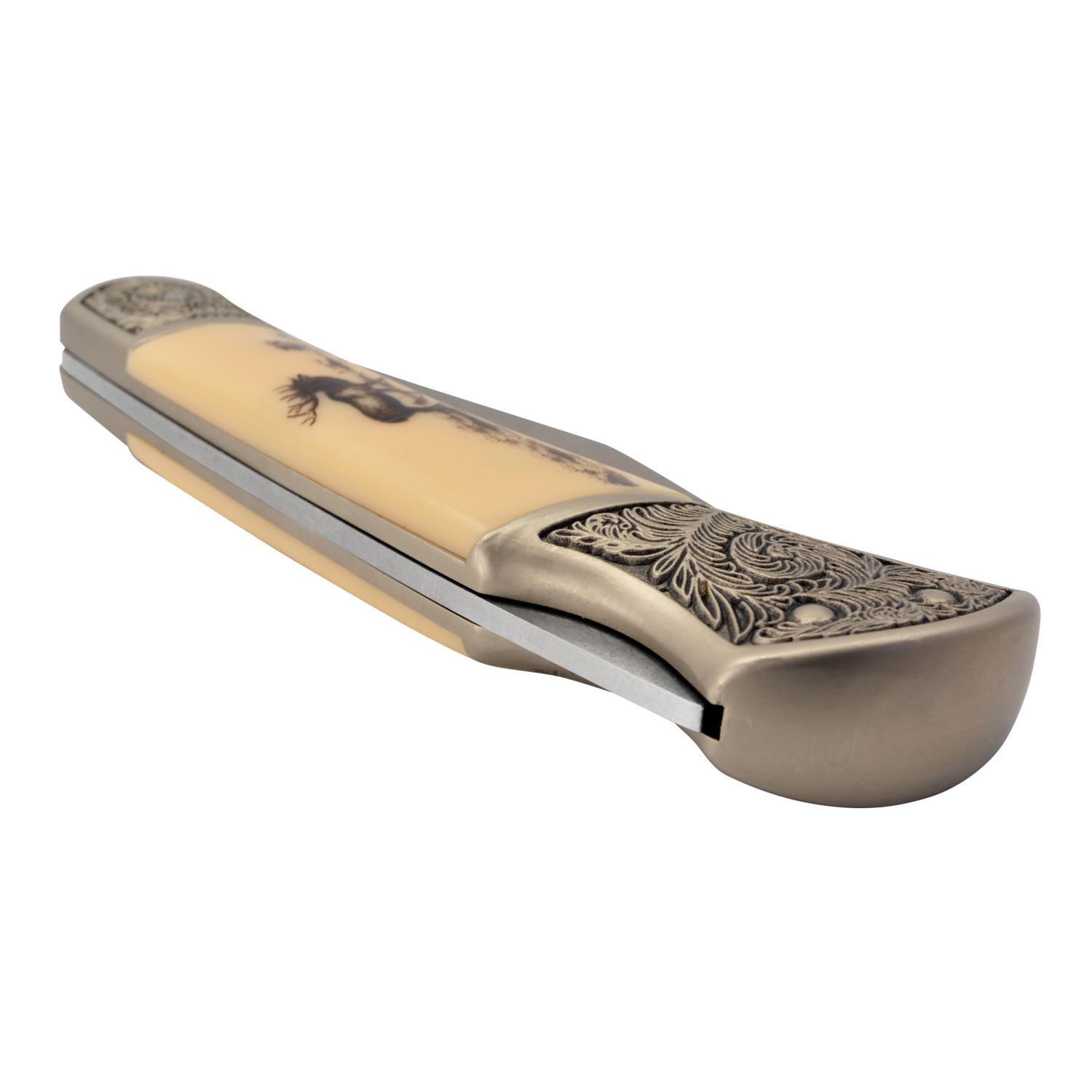 Klappmesser mit Griffverziehrung mit Hirsch-Motiv und Back-Lock ...